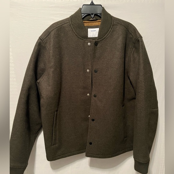 Old Navy | Jackets & Coats | Old Navy Olive Green Varsity Bomber Jacket Fauxwool Sz Large | Poshmark